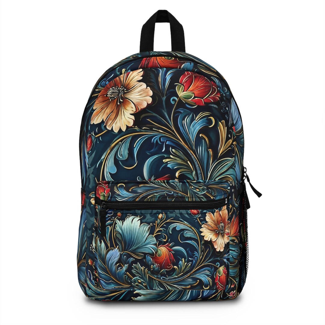 Classic Floral Backpack Floral Rosemaling Waterproof Norwegian ...