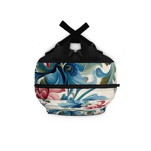 Pink Floral Rosemaling Backpack Floral Waterproof Norwegian ...