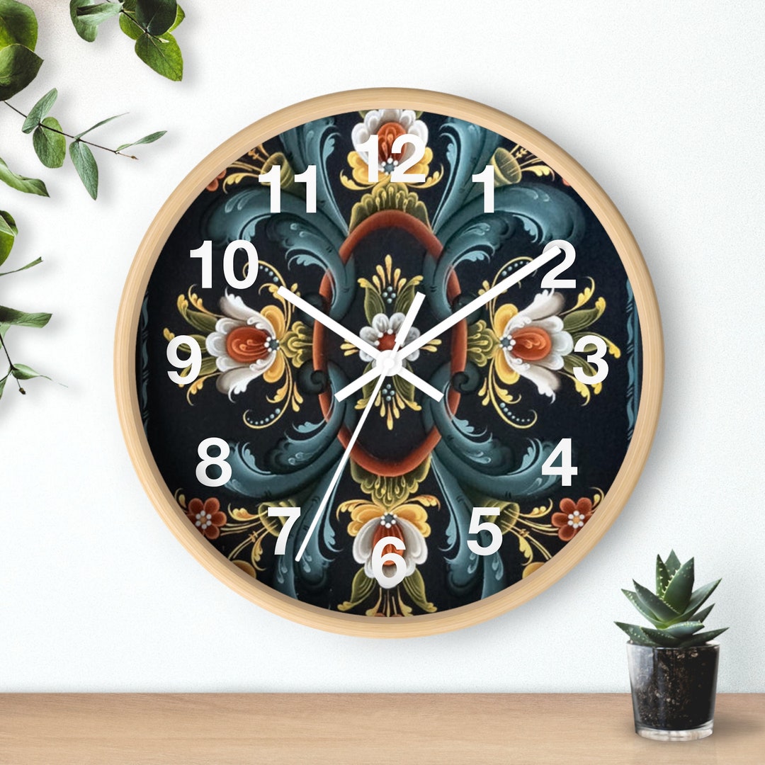 Rosemaling Wall Clock Scandinavian Norwegian Rosemaled Swedish Telemark ...