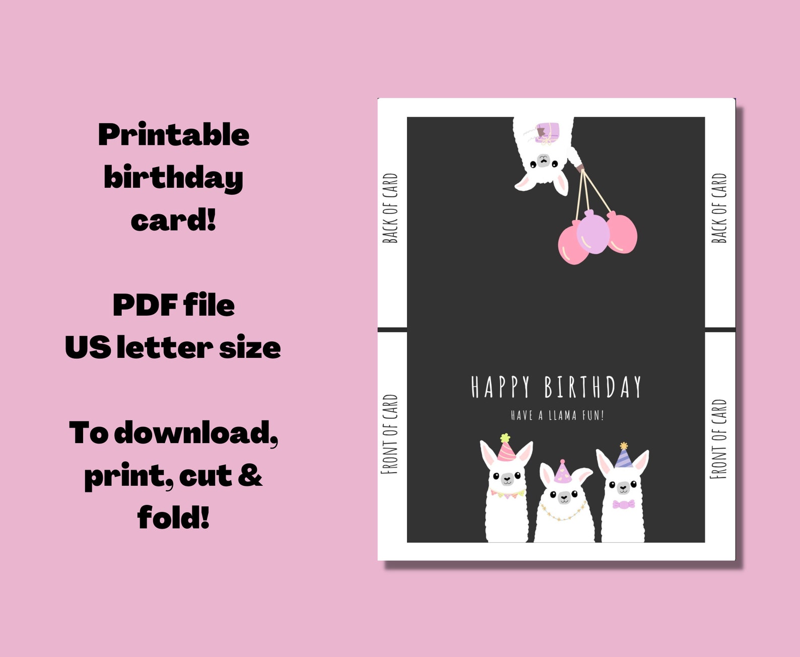 Printable Llama Happy Birthday Card Instant Download 7x5 Inch Cards for ...
