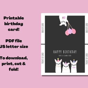Printable Llama Happy Birthday Card Instant Download 7x5 Inch Cards for ...