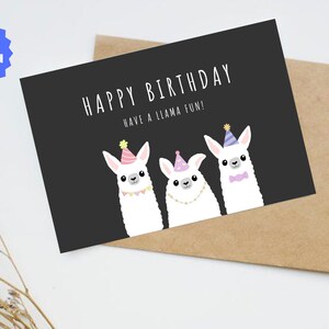 Printable Llama Happy Birthday Card Instant Download 7x5 Inch Cards for ...