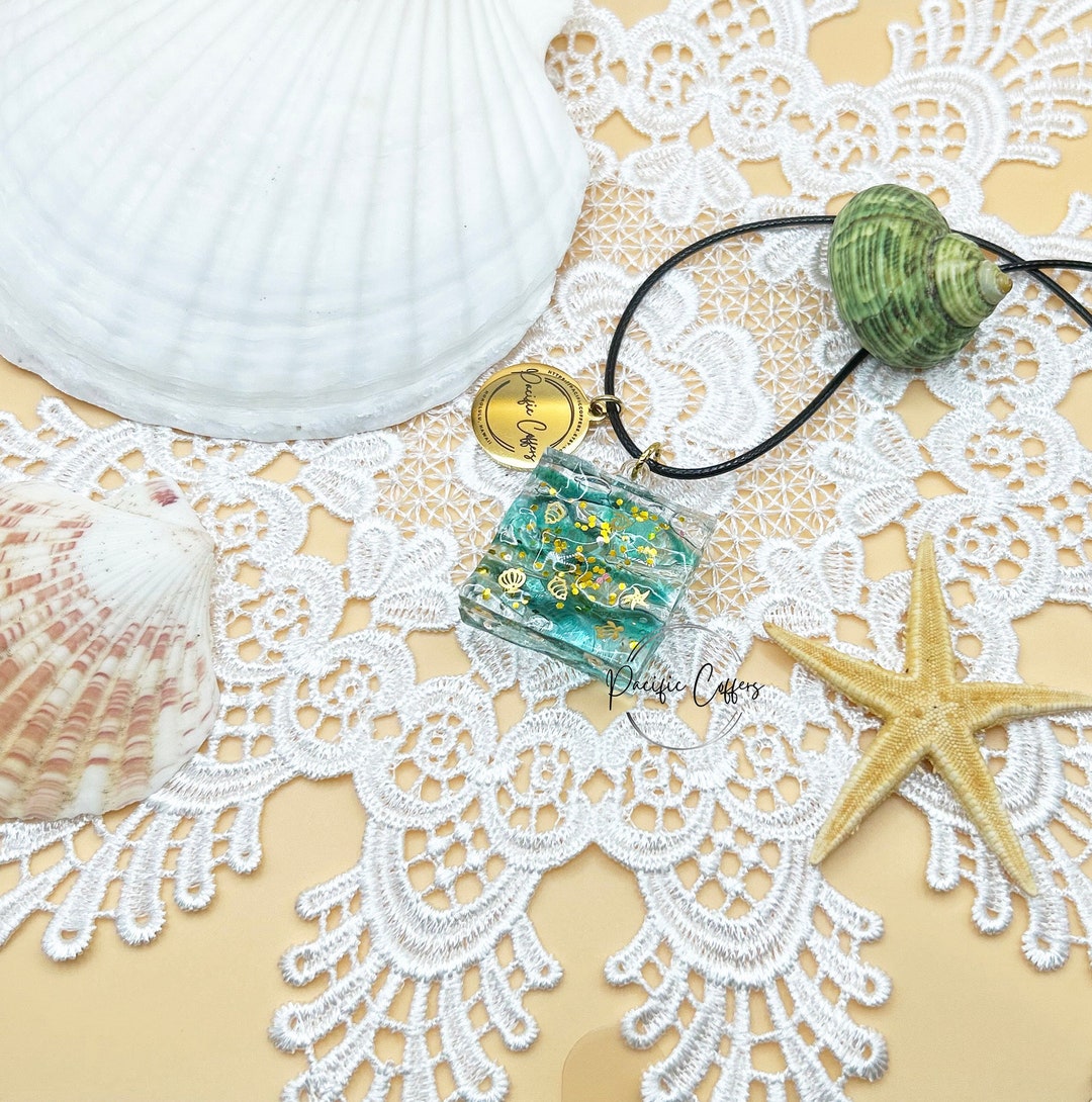 Ocean Wave Necklace Coastal Vibes, Boho Surfer Jewelry, Blue Resin ...