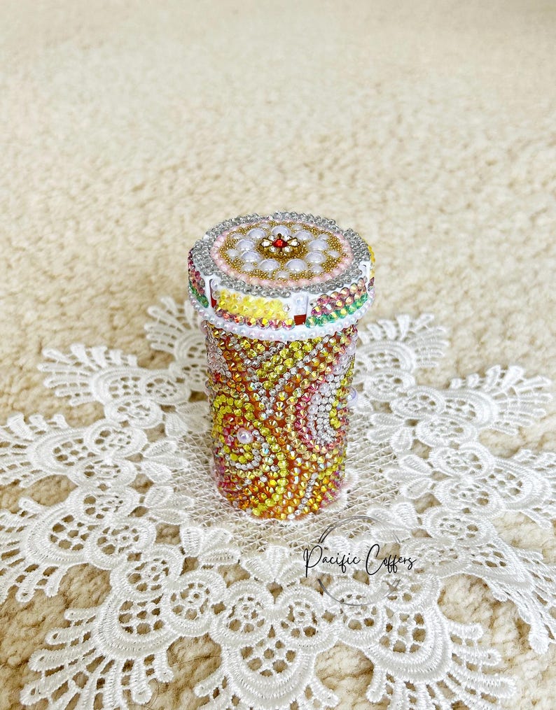 Sparkling Rhinestone & Pearl Pill Storage Bottle Handmade Crystallized ...