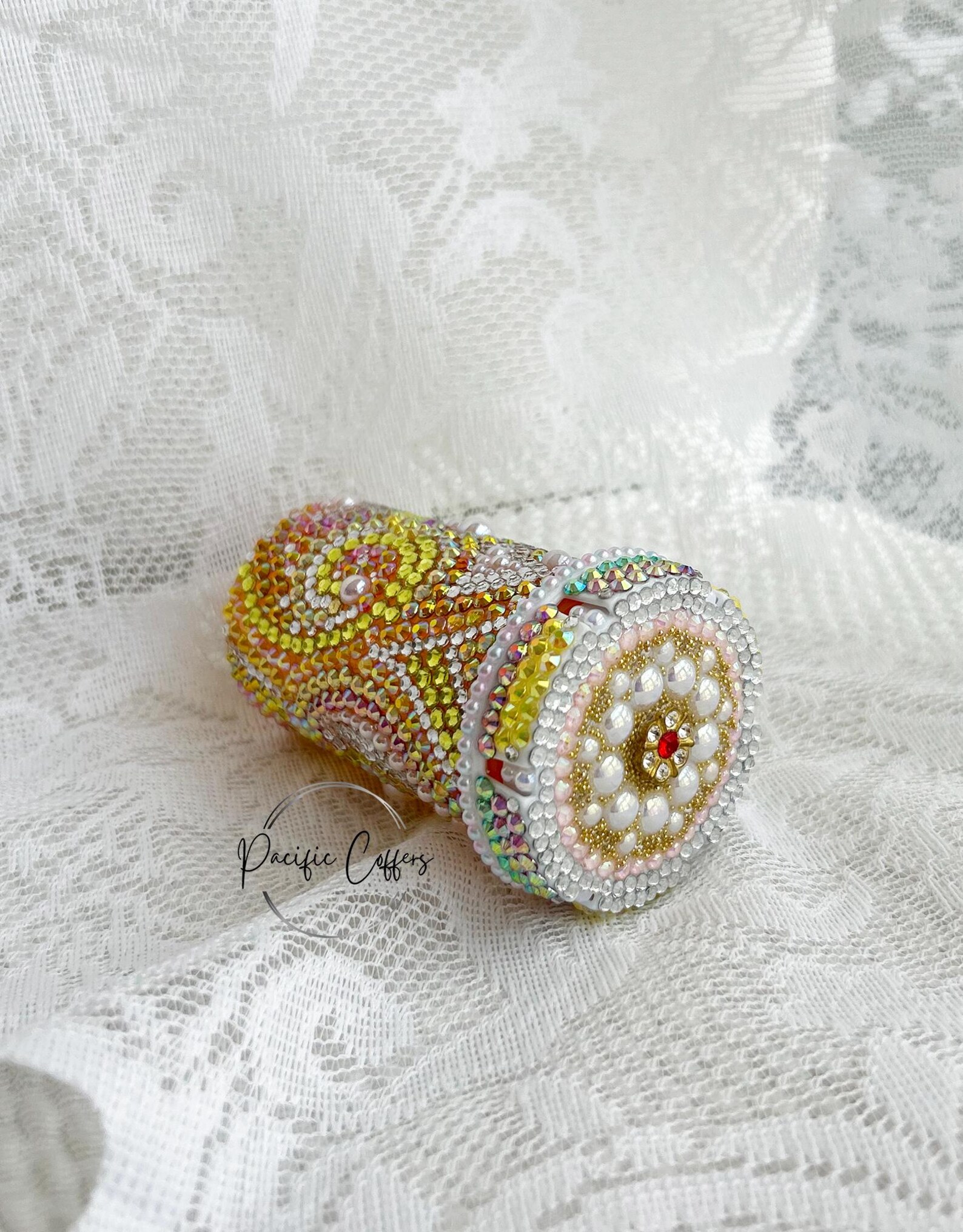 Sparkling Rhinestone & Pearl Pill Storage Bottle Handmade Crystallized ...