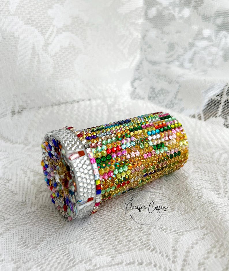 Sparkling Rhinestone & Pearl Pill Storage Bottle Handmade Crystallized ...