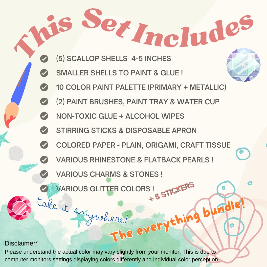 DIY Sea Shell Painting Kit – Kids Craft Box With Paint, Glitter, Pearls ...