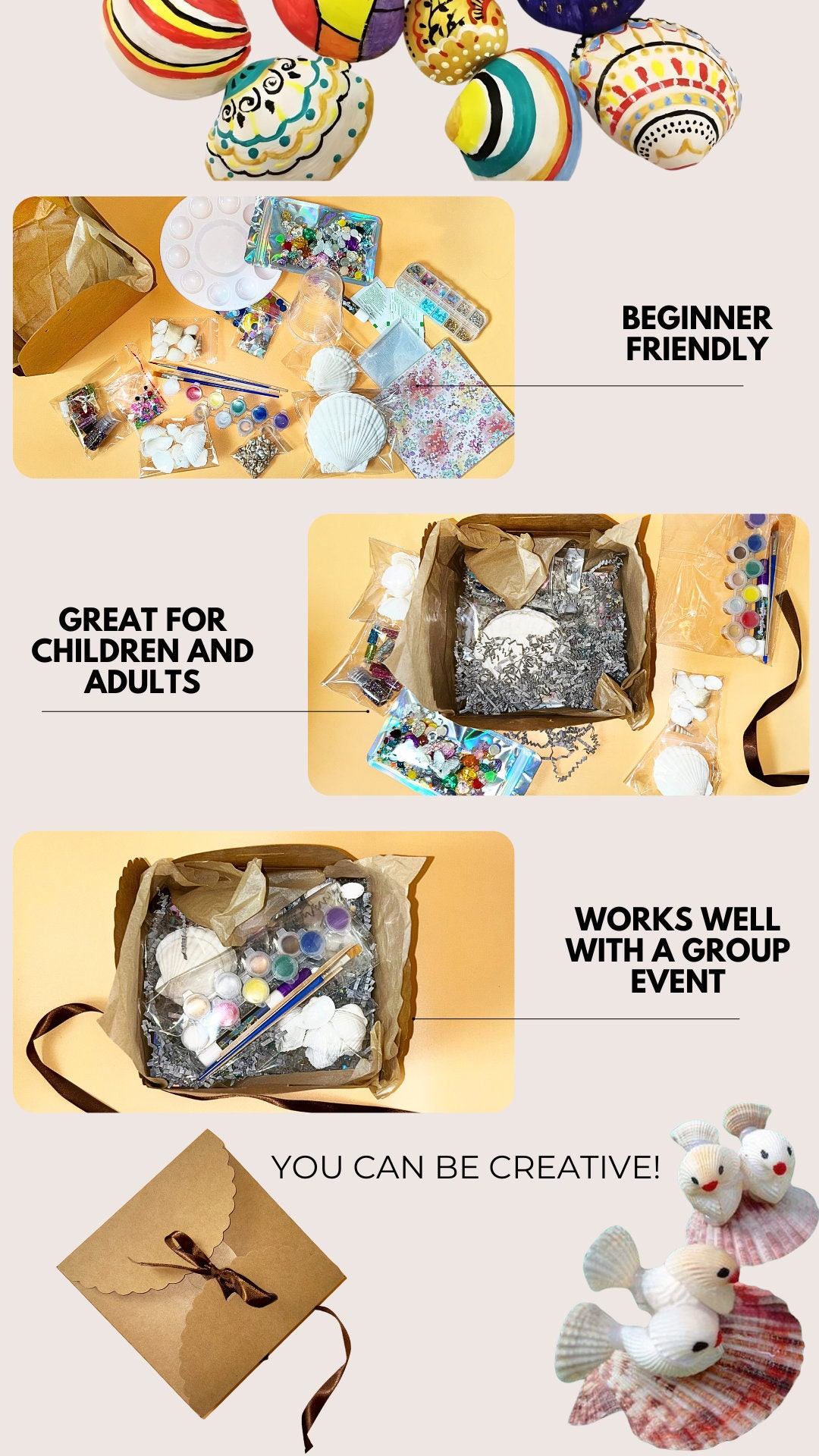 DIY Sea Shell Painting Kit – Kids Craft Box With Paint, Glitter, Pearls ...