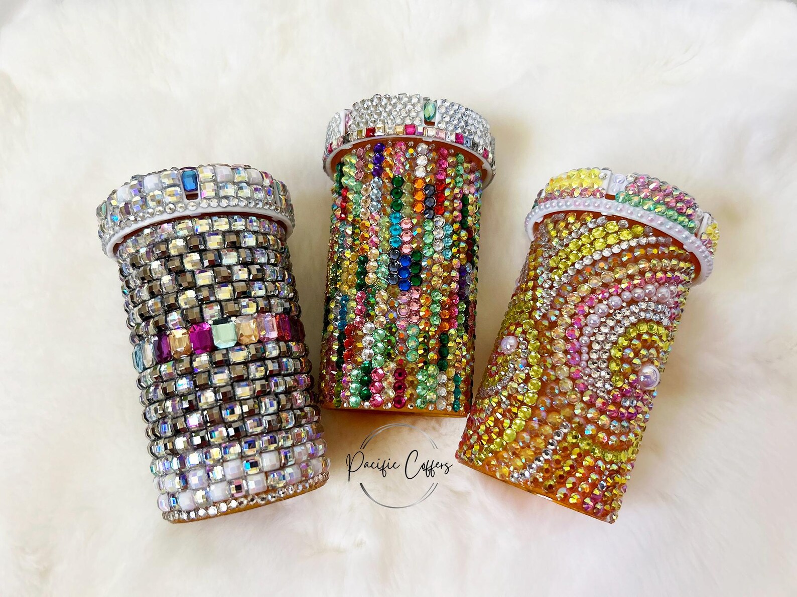 Sparkling Rhinestone & Pearl Pill Storage Bottle Handmade Crystallized ...