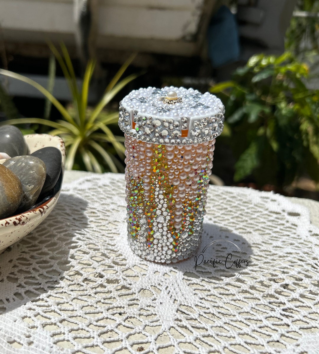 Sparkling Rhinestone & Pearl Pill Bottle Holder Star Design, Frosting ...
