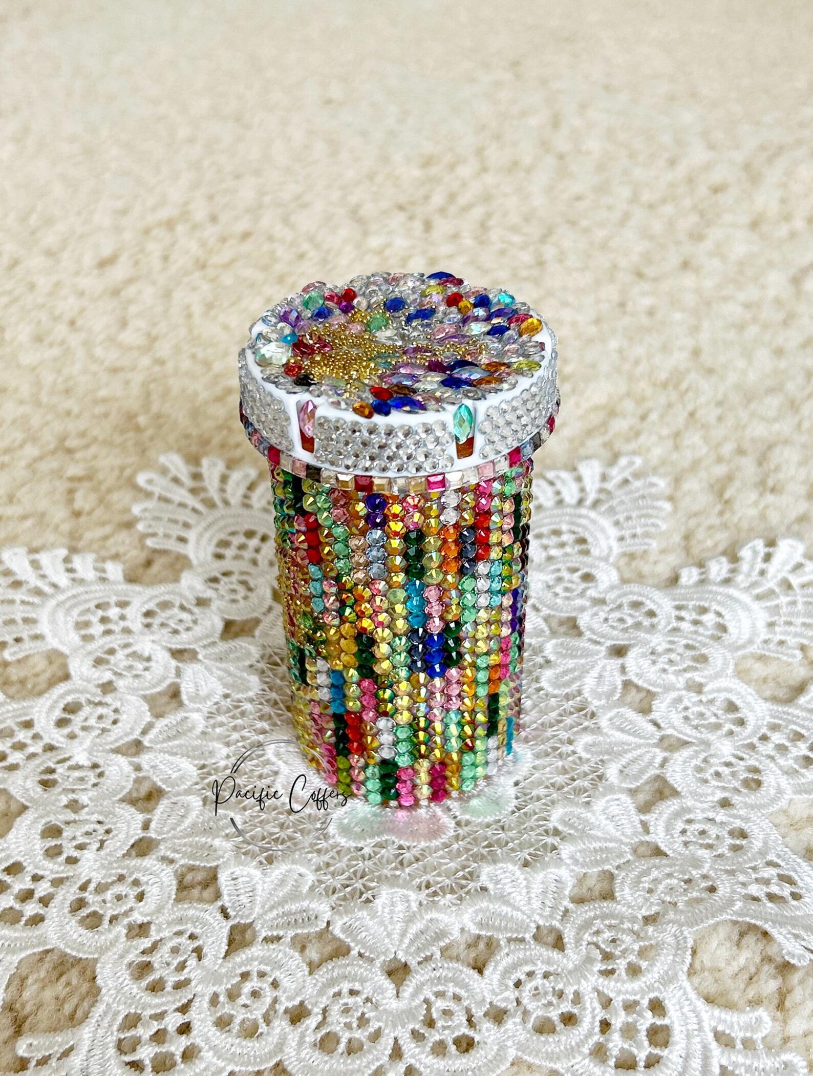 Sparkling Rhinestone & Pearl Pill Storage Bottle Handmade Crystallized ...