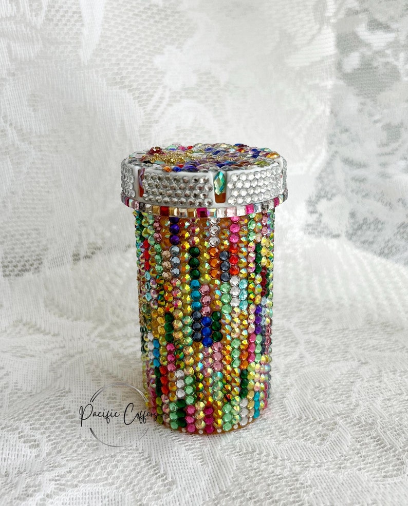 Sparkling Rhinestone & Pearl Pill Storage Bottle Handmade Crystallized ...