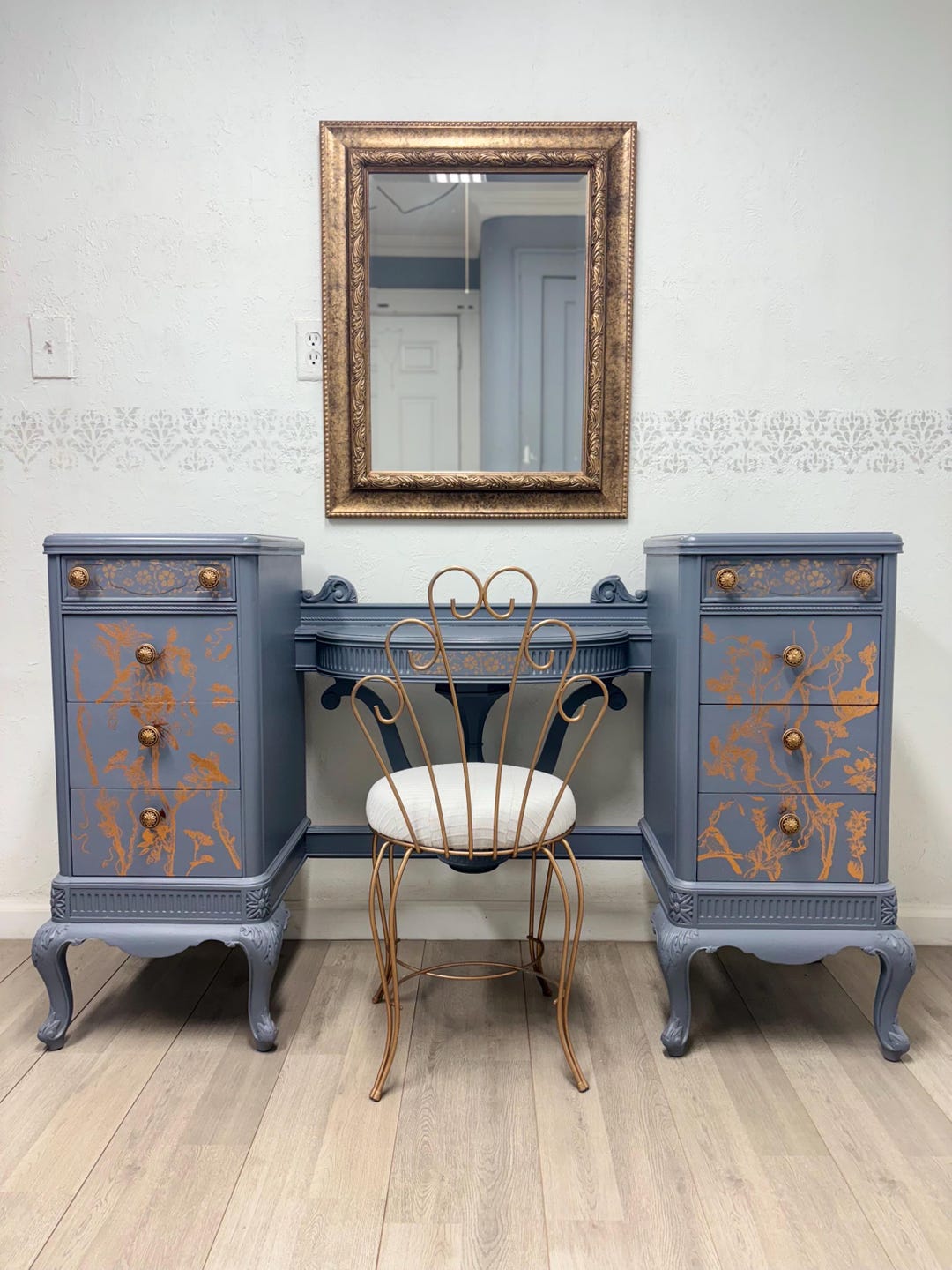 1920s Gorgeous Vintage Ornate Vanity Table Refinished in a Soft Blue ...