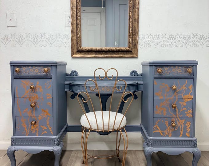 1920s Gorgeous Vintage Vanity Table Refinished in a Soft Blue Color ...