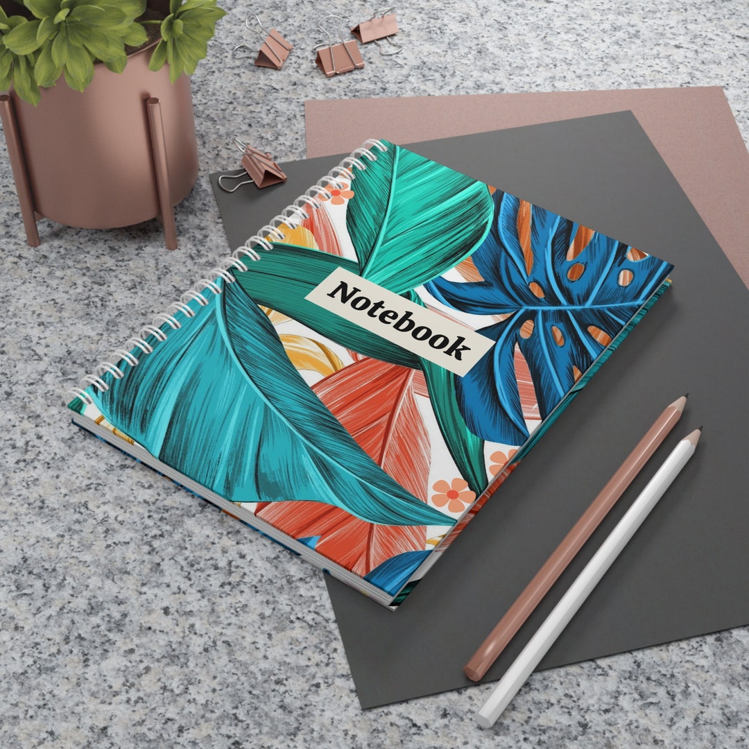 Colourful Spiral Notebook, Leaf Design Notebook, Lined Paper,event ...
