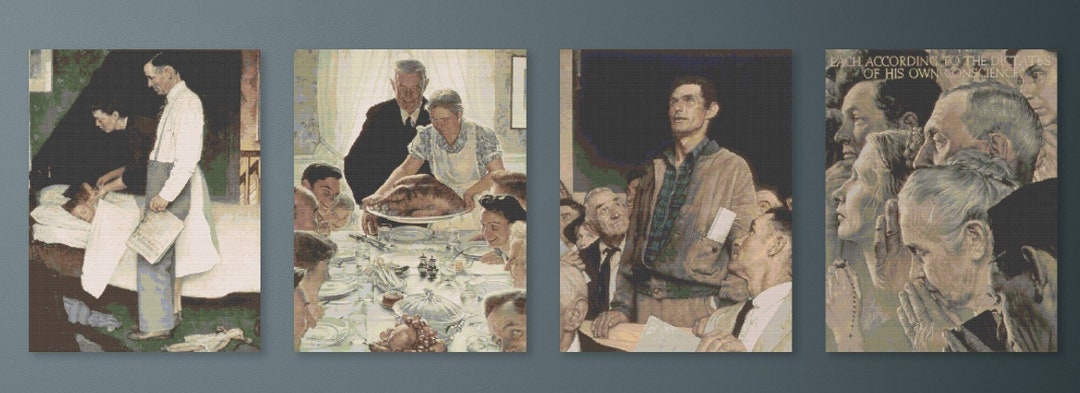 Four Freedoms by Norman Rockwell 4 Pack, Cross Stitch Pattern, Famous ...