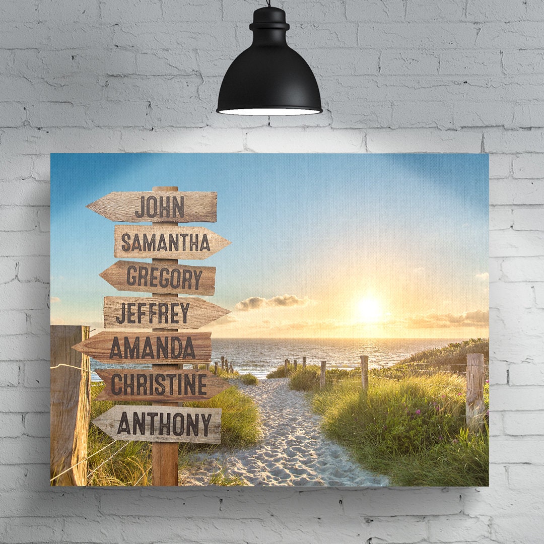 Personalized Beach Signpost Canvas Print: Family Names Art - Etsy