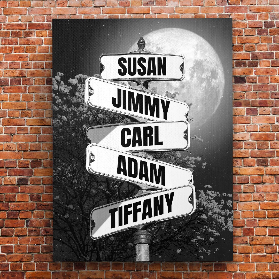 Full Moon at Night Family Member Names Vintage Street Sign Personalized ...