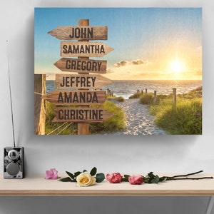 Personalized Beach Signpost Canvas Print: Family Names Art - Etsy