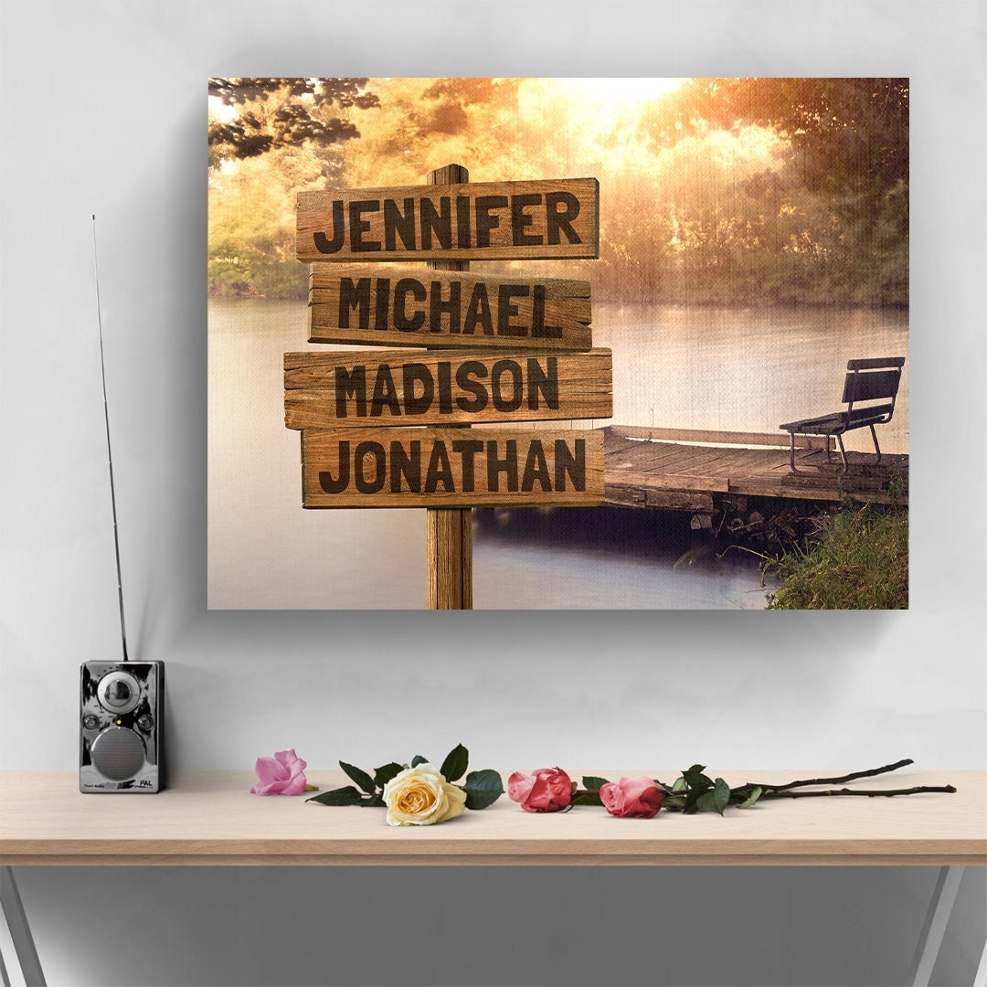 Personalized Lake Dock Names Canvas Print, Family Lake House Decor - Etsy