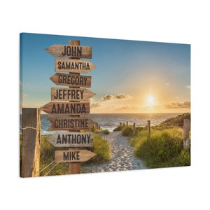 Personalized Beach Signpost Canvas Print: Family Names Art - Etsy