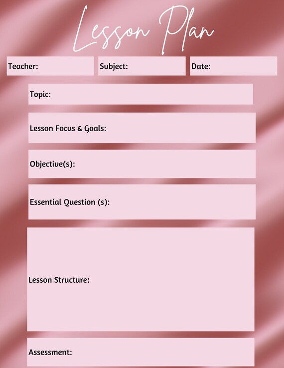 Simple Pink Texture Lesson Plan Template Editable Teacher - Etsy
