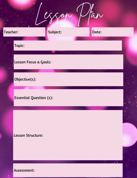 Pink Lights Lesson Plan Template Editable Teacher Lesson Plan - Etsy