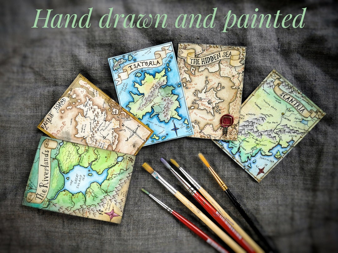 ACEO Original Fantasy Maps - Watercolor and Ink Hand Painted ...