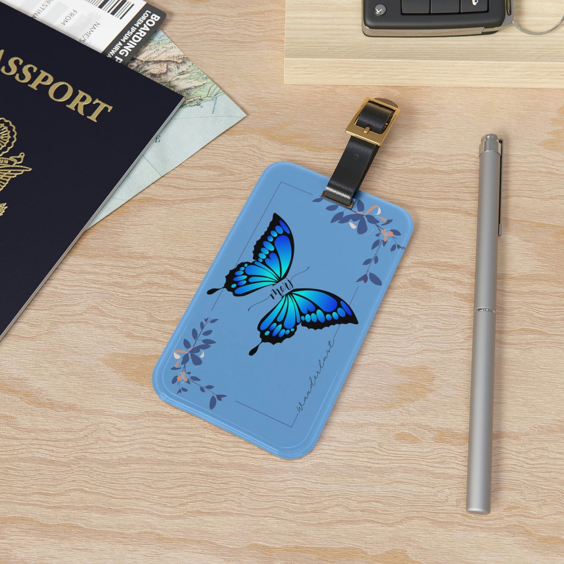 Personalized Luggage Tag, Butterfly Bag Tag, Wanderlust Luggage Tag - Etsy