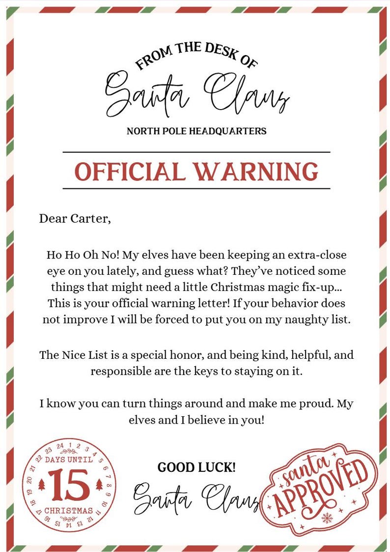 Editable Santa Letter Template • Personalized Christmas Letter for Kids ...