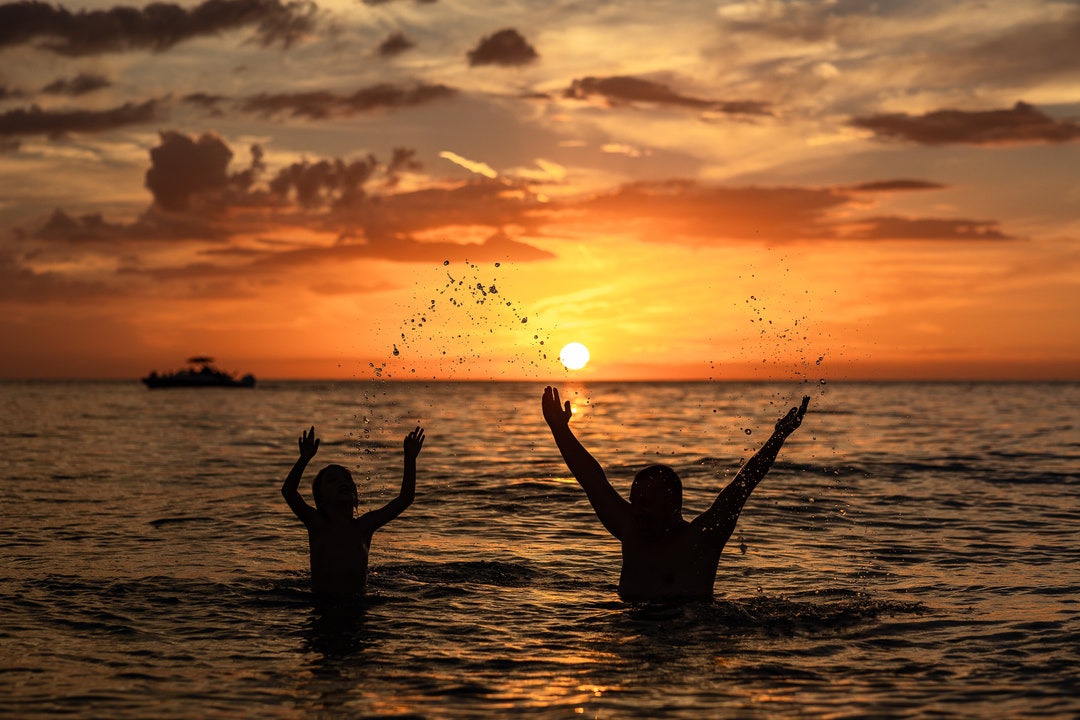 Son and Father at Sunset in the Ocean, Digital Download, Home Decor ...