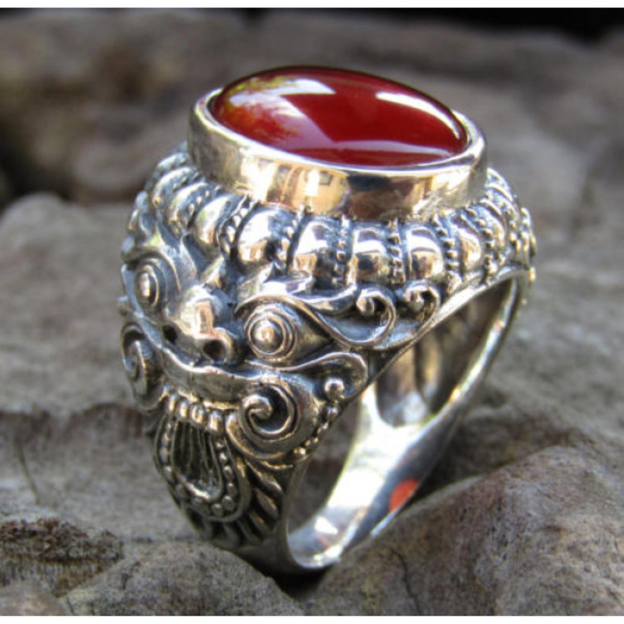 Silver Ring Barong With Carnelian Stone - Etsy