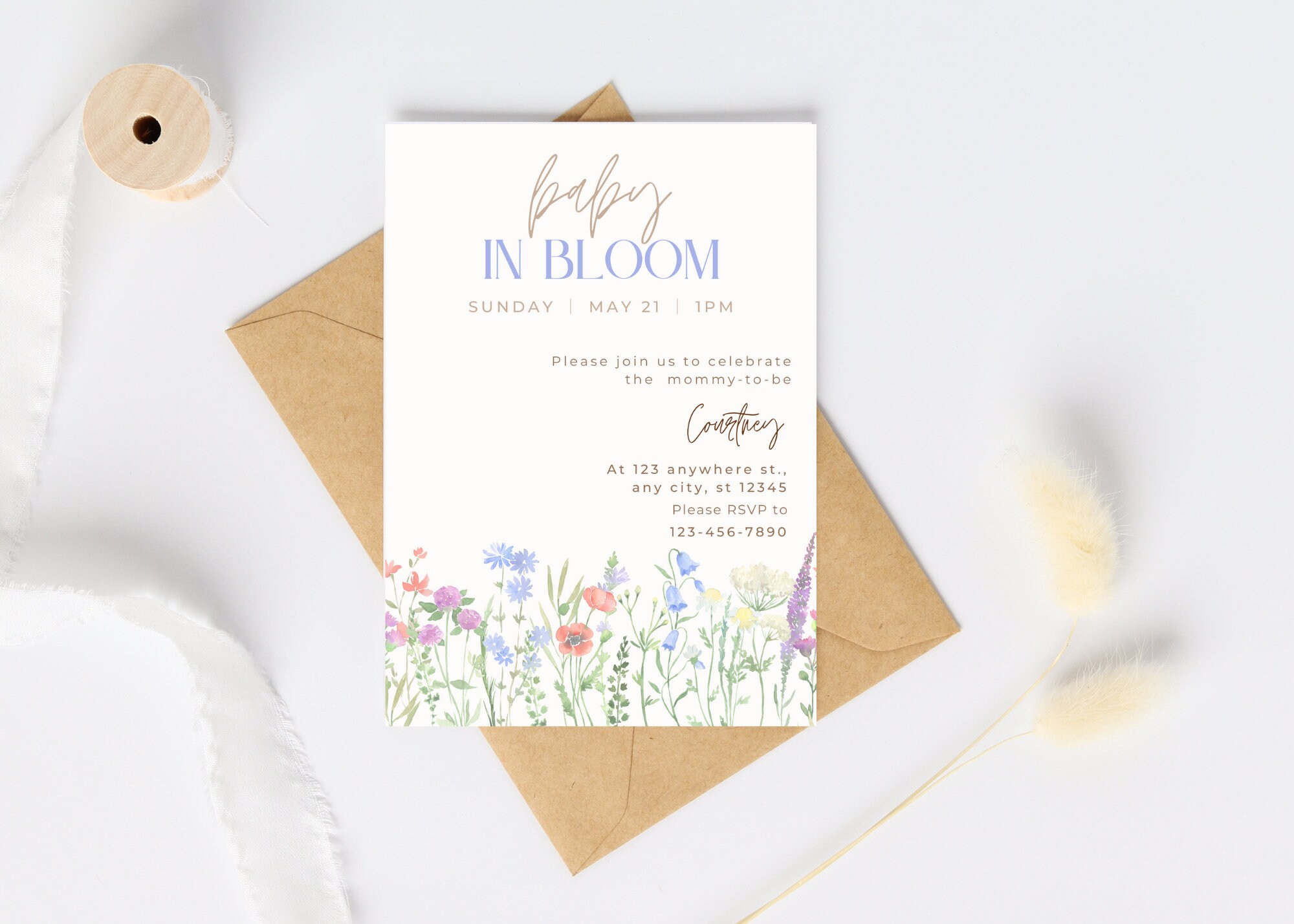 Wildflower Baby in Bloom Invitation Template - Etsy