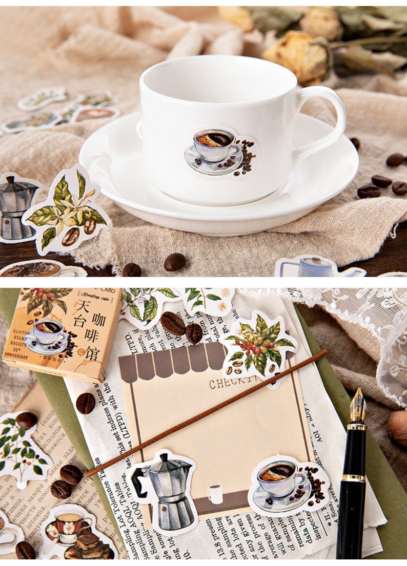 Vintage Rooftop Coffee Shop Stickers Set for Journaling and Other ...