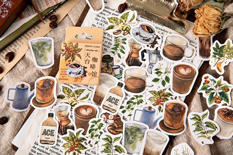 Vintage Rooftop Coffee Shop Stickers Set for Journaling and - Etsy