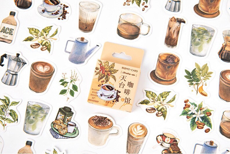 Vintage Rooftop Coffee Shop Stickers Set for Journaling and Other ...