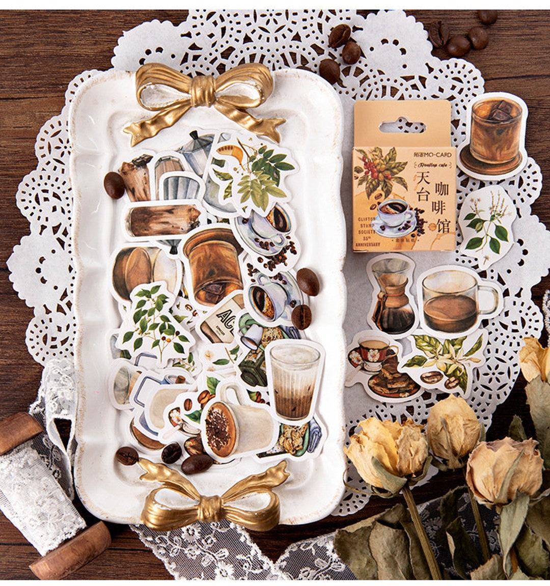 Vintage Rooftop Coffee Shop Stickers Set for Journaling and Other ...