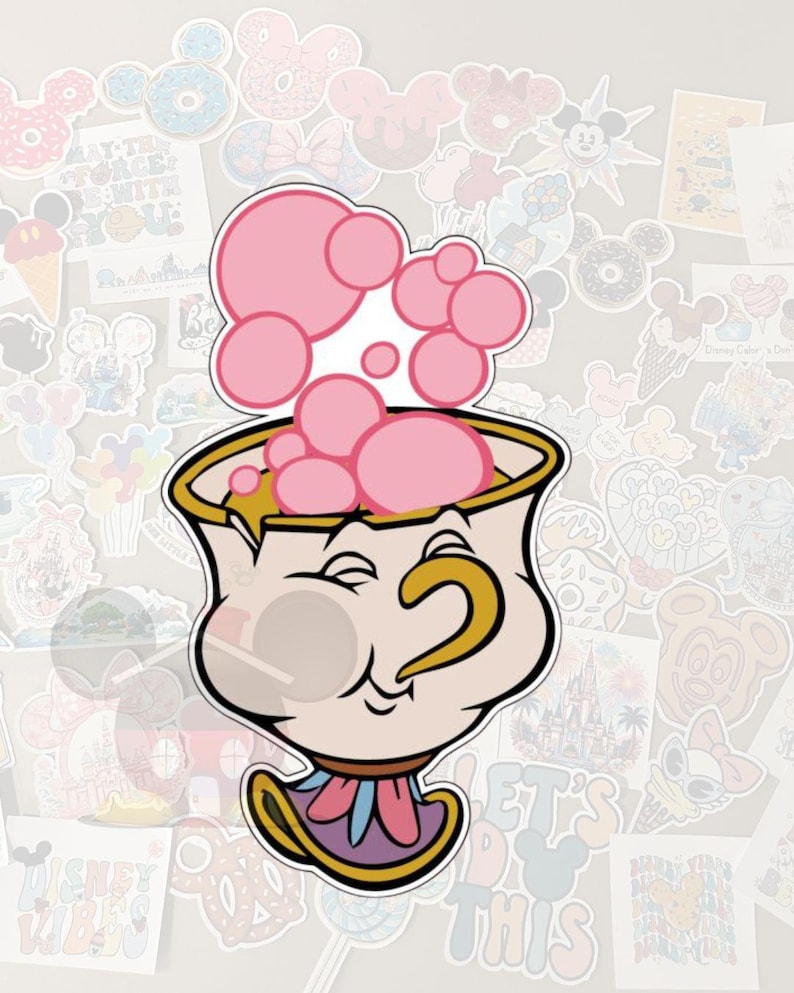 Chip Teacup From Beauty and the Beast Sticker With Pink Bubbles- Pixie ...