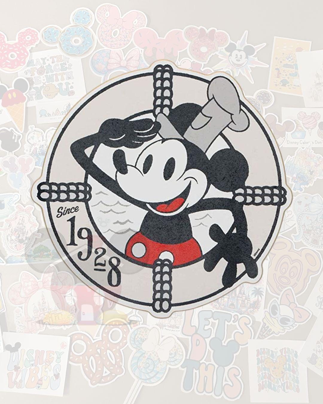 Disney's Steamboat Willie 1928 Circular Sticker-gloss Vinyl Waterproof ...