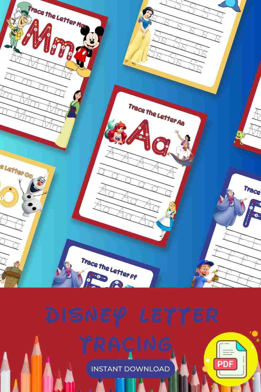 Disney Alphabet Letter Tracing Practice Worksheets Pdf Instant