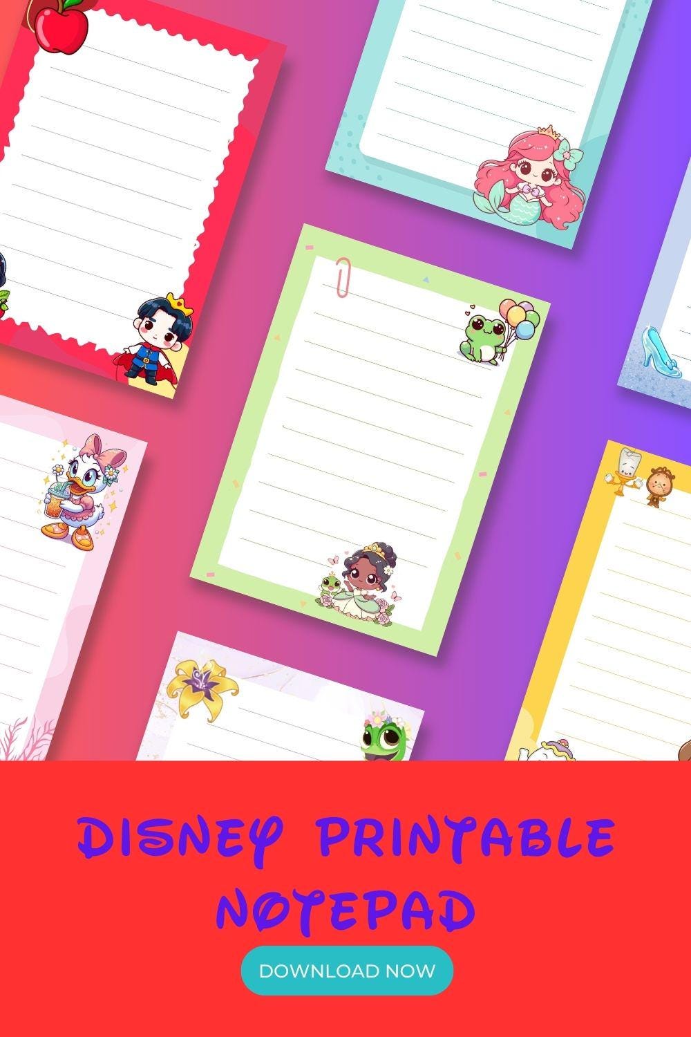 Disney Note Pad Paper-printable Stationary, 20 Pages 8.5x11 Lined Paper ...