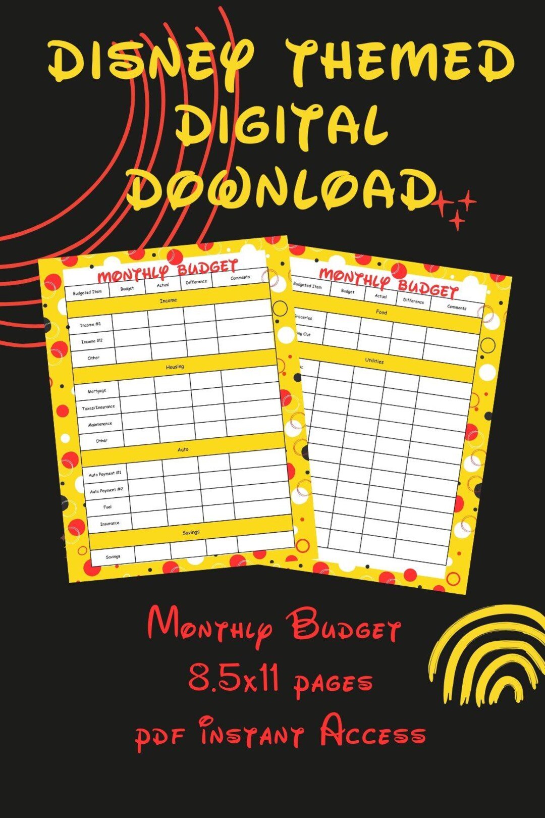 Disney Monthly Budget Tracker- Disney Binder-pdf Full Page Digital ...