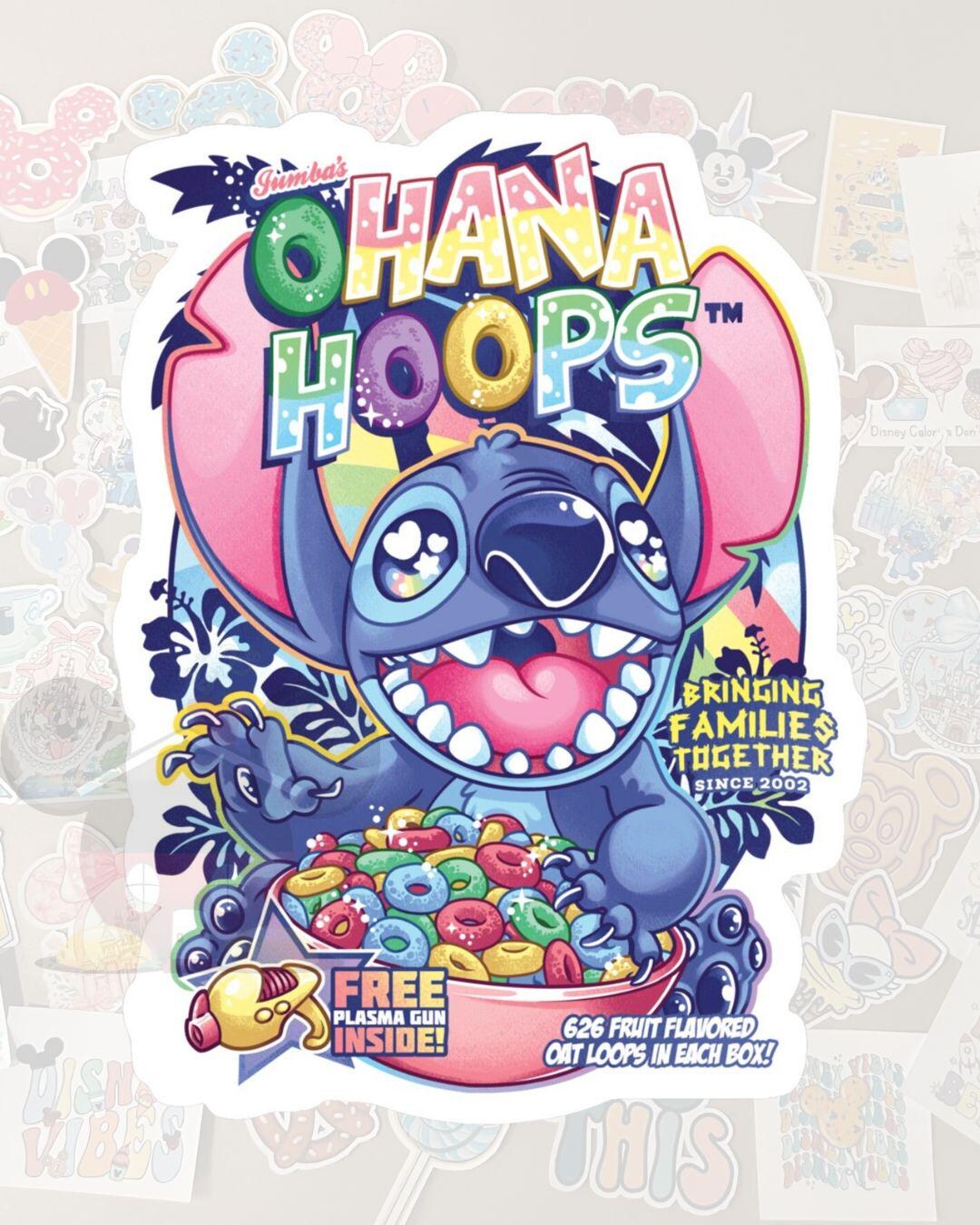 Disney's Stitch Ohana Hoops Cereal Funny Waterproof Sticker-gloss Vinyl ...