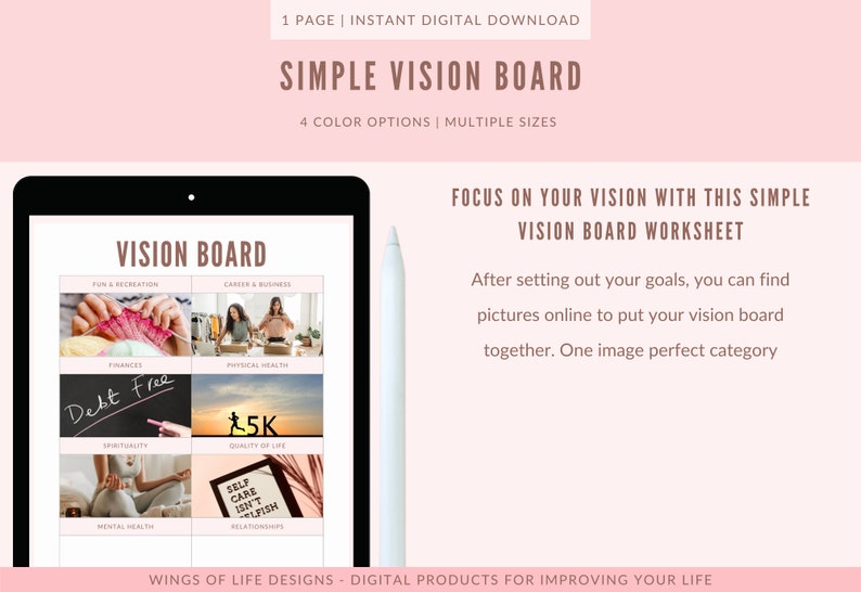 Simple Vision Board Digital Worksheet: Vision Board, Digital Worksheet ...
