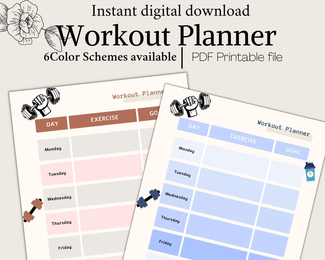 Workout Planner With Six Different Color Schemes - Etsy