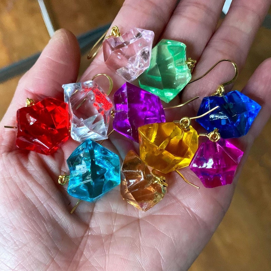 Crystal Rock Dangle Earrings, Fake Birthstone Drop Earrings, Plastic ...