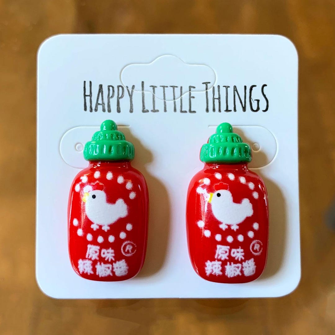 Kawaii Chilli Sauce Bottle Earrings, Chilli Stud Earrings, Kawaii ...