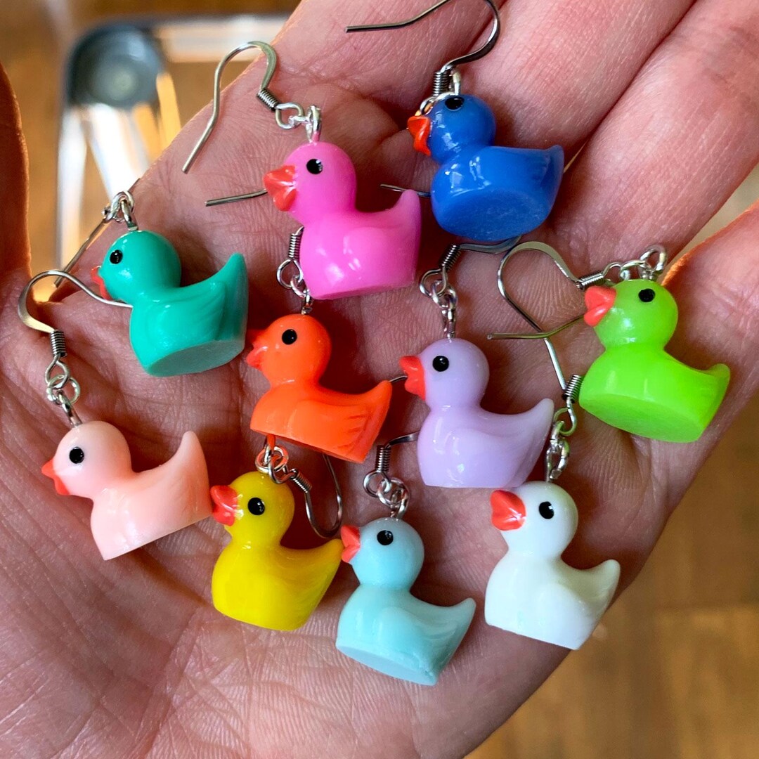 Colorful Duckling Dangle Earrings, Duck Drop Earrings, Cute Miniature ...