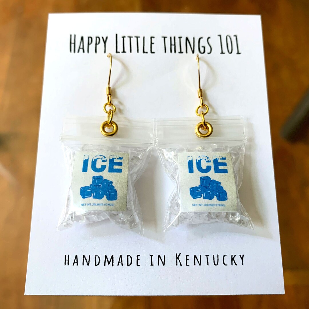 Ice Bag Drop Earrings, Ice Cube Bag Earrings, Faux Ice Cube Jewelry ...
