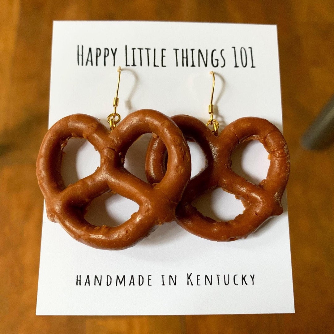 Realistic Pretzel Dangle Earrings: Quality 18K Gold Plated Stainless ...